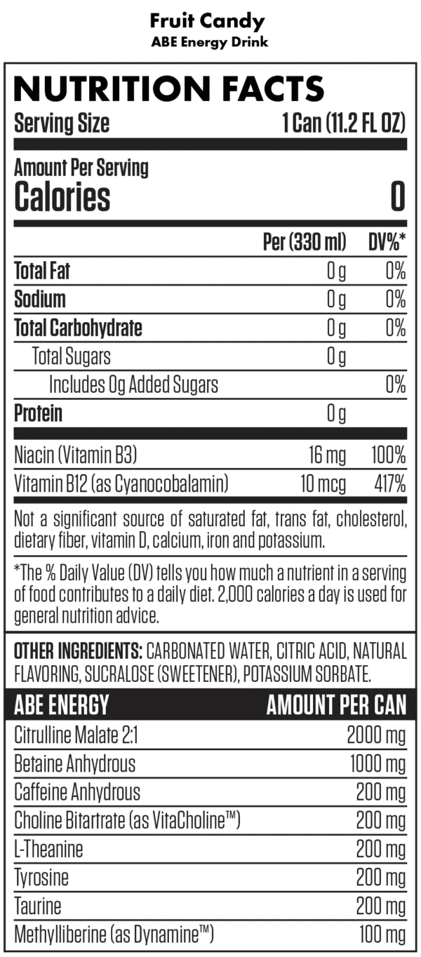 ABE Energy Drink Zero Sugar Fruit Candy - 330ML - Stock X Nutrition